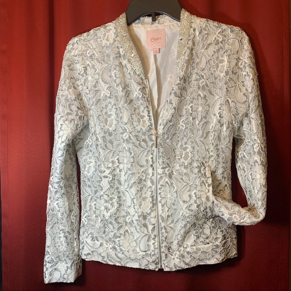 Candie's | Jackets & Coats | Candies Lace Zipper Jacket Wbeaded Collar ...
